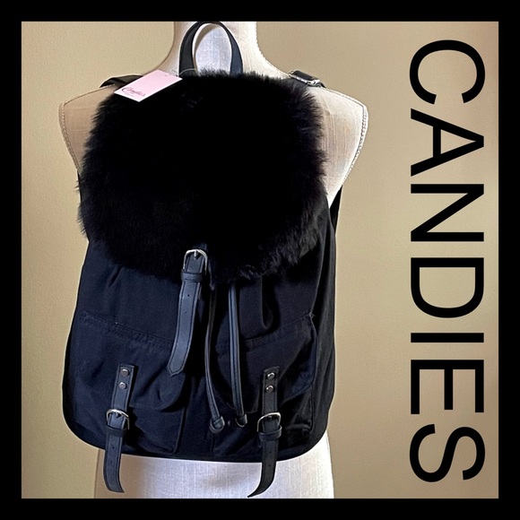 Candie's | Bags | Nwt Candies Black Faux Fur Trim Backpack | Poshmark